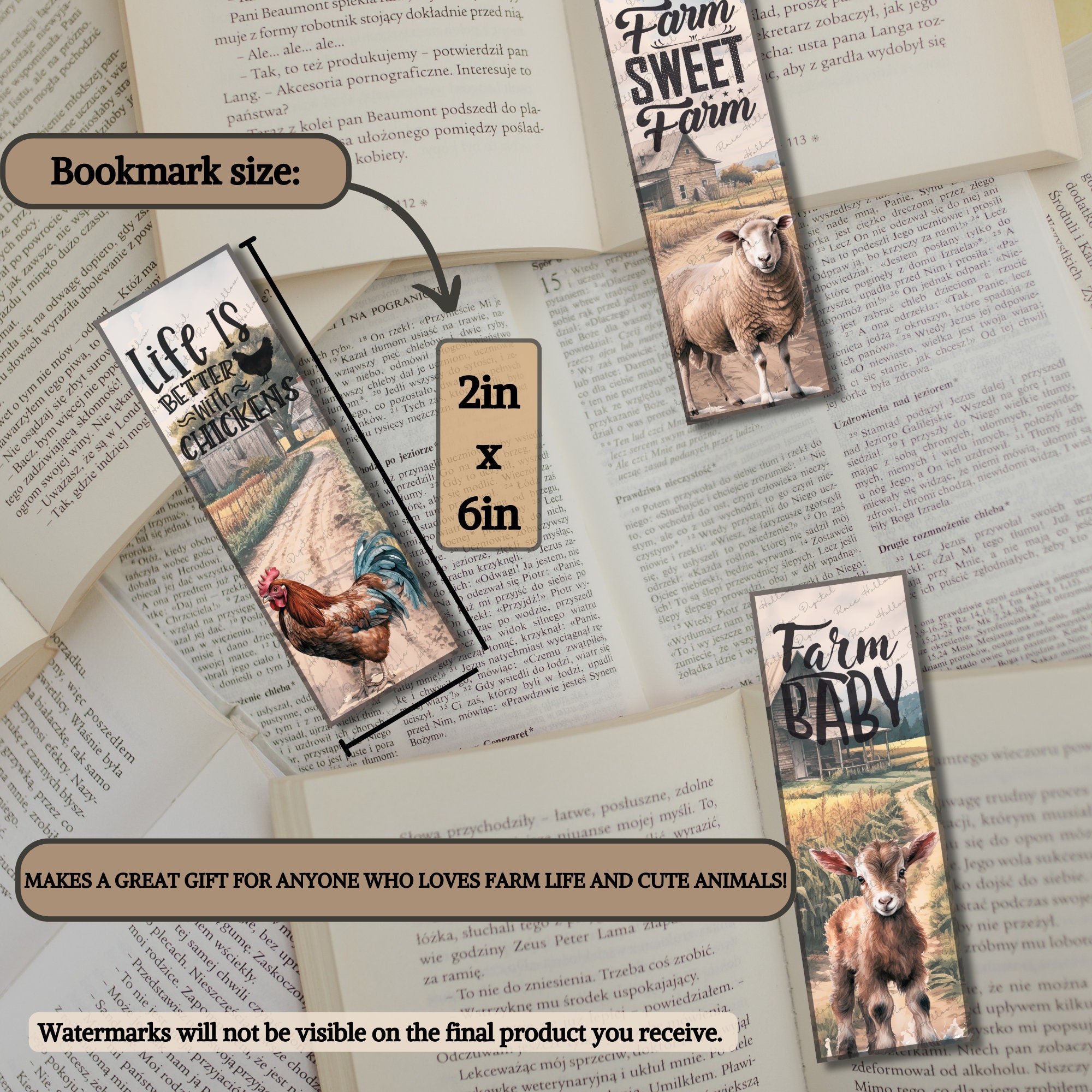 Printable Bookmarks: Farm Animals, Gift for Farm and Book Lovers ...
