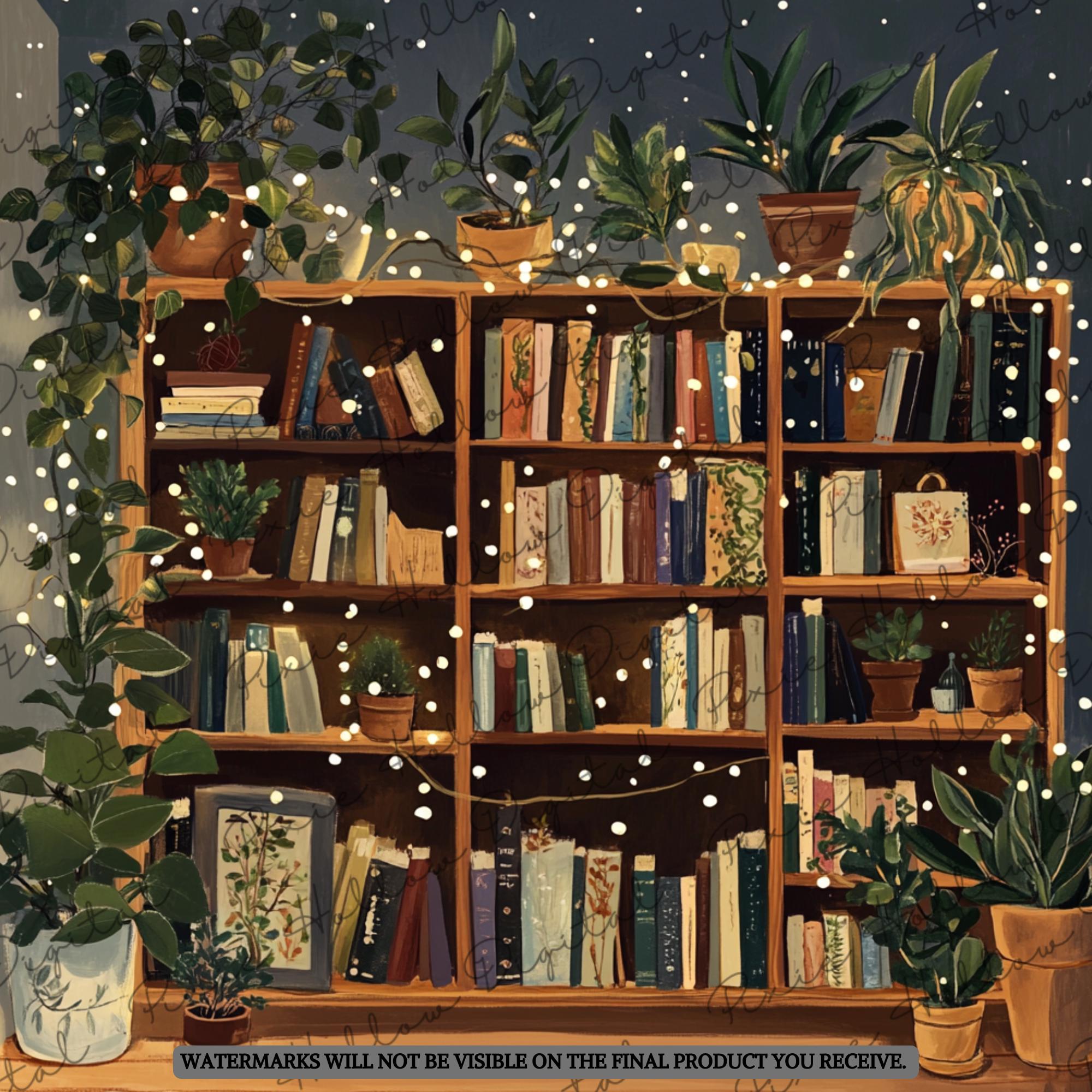 Cozy Bookshelf PNG Clipart Bundle: 18 Booklover Designs (digital ...