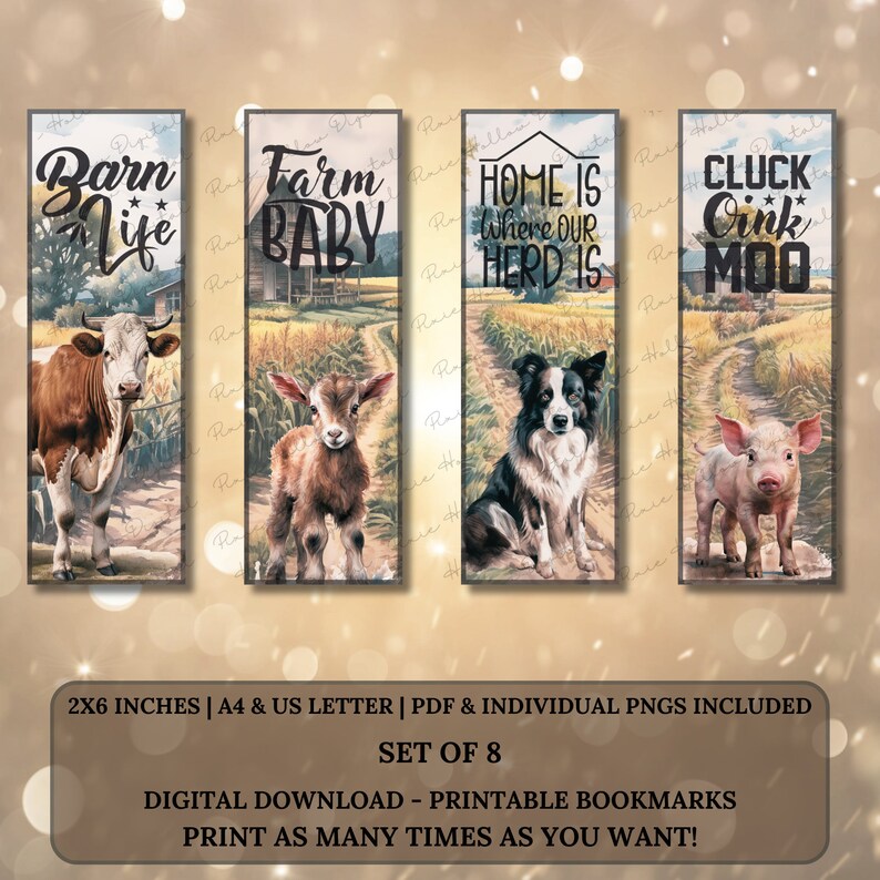 Printable Bookmarks: Farm Animals, Gift for Farm and Book Lovers ...