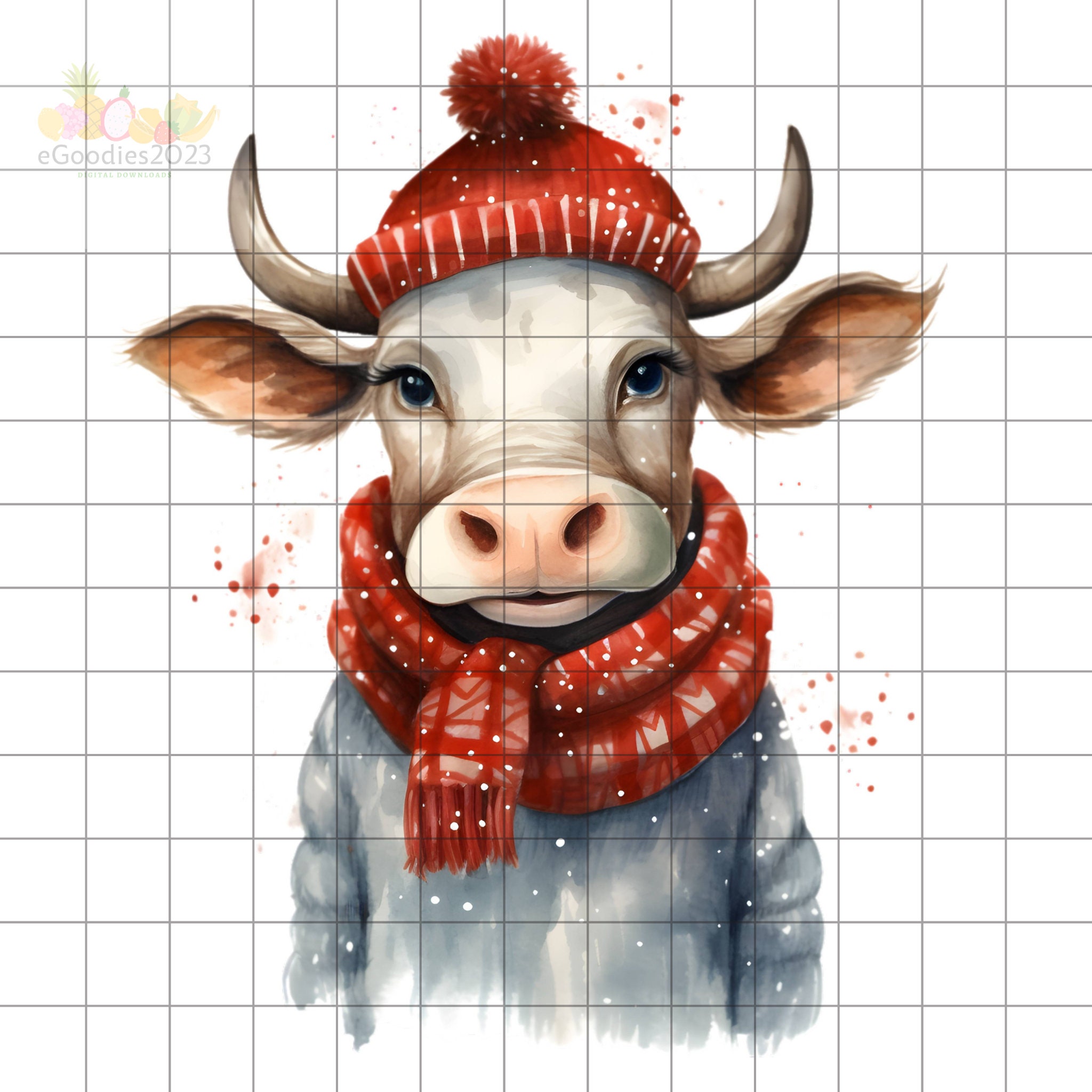 20 Cute Christmas Cows PNG Watercolor Clipart Bundle Set, Holiday Cow ...