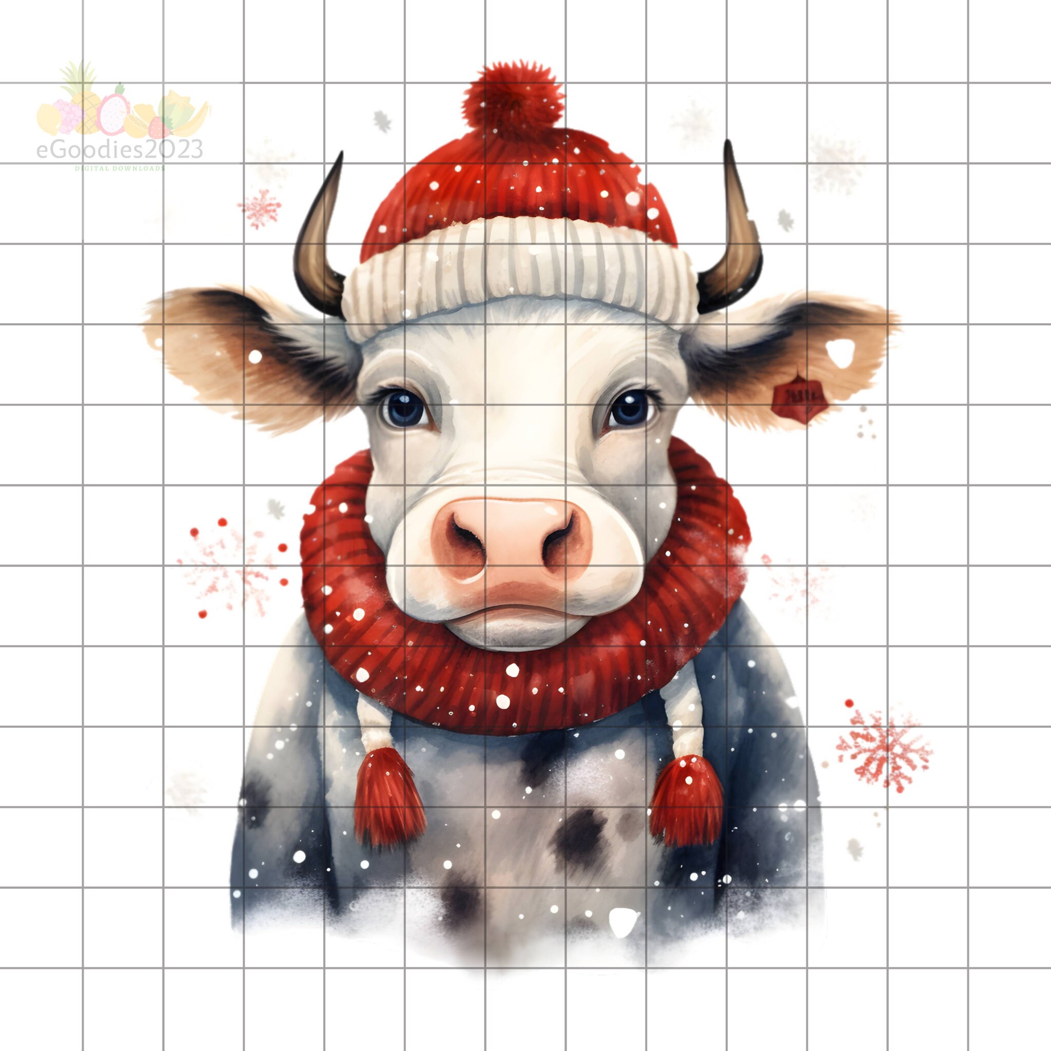 20 Cute Christmas Cows PNG Watercolor Clipart Bundle Set, Holiday Cow ...