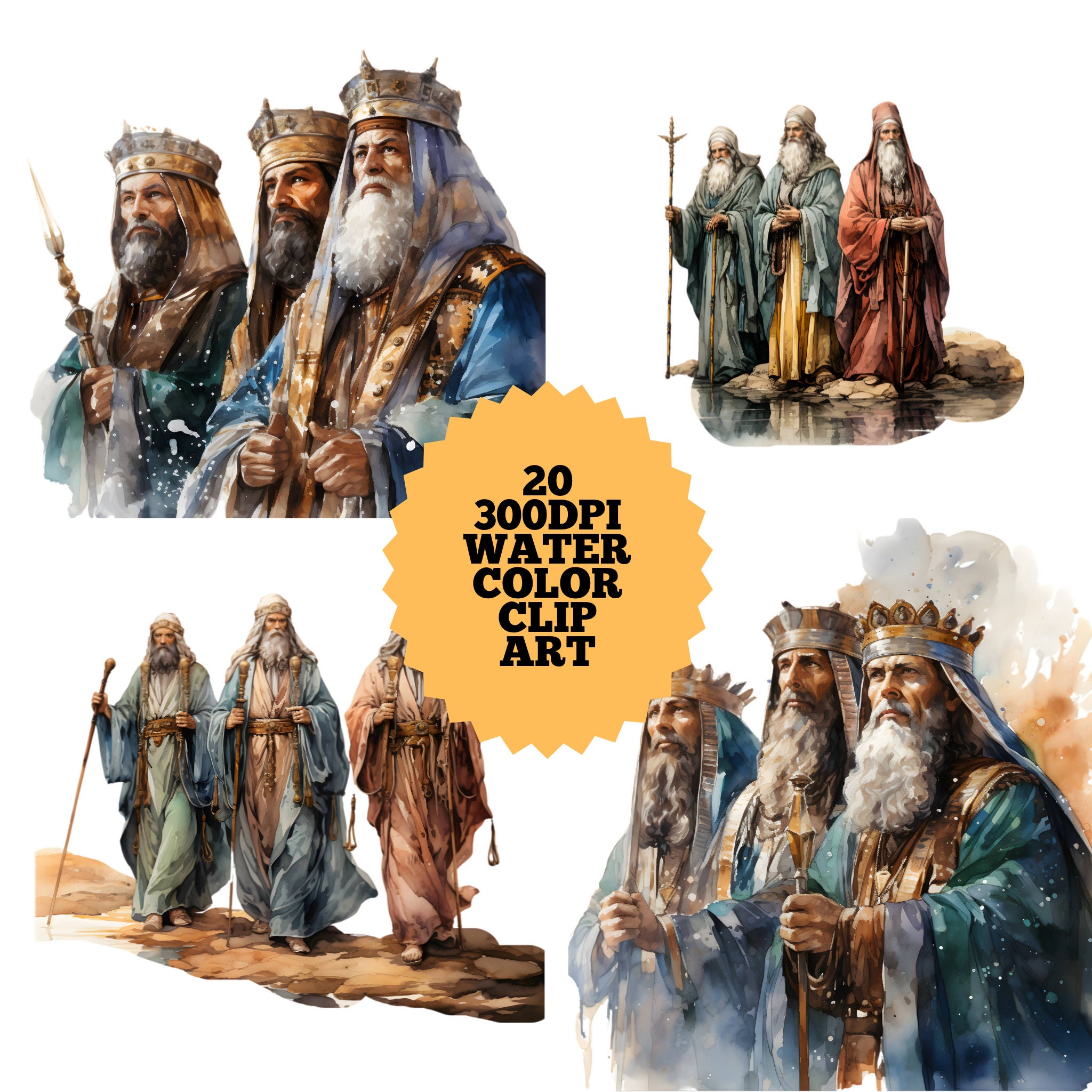 20 3 Kings Men Watercolor Clipart Bundle, Christmas Clip Art, Catholic ...