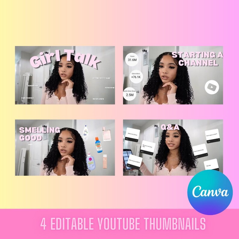 4 Trendy Youtube Thumbnails Pack for Canva Youtube Thumbnail DIY ...