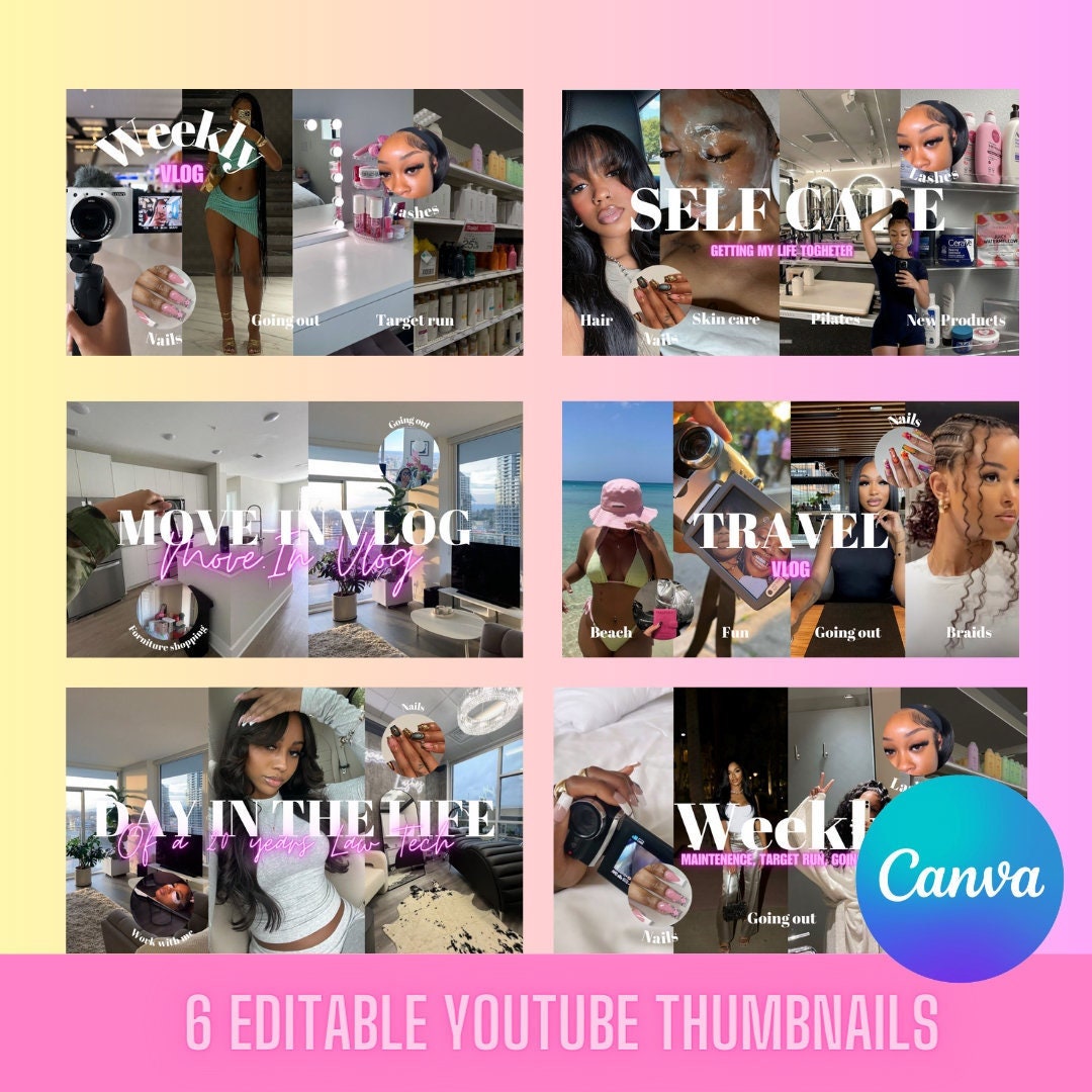 6 Trendy Youtube Thumbnails Pack for Canva Youtube Thumbnail DIY ...