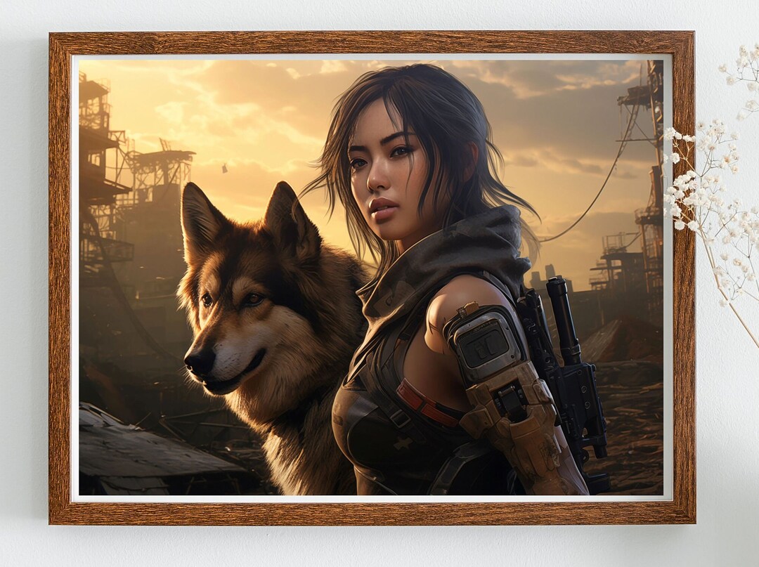 Fantasy Art German Shepherd Dog in Apocalypse Ruins With Japanese ...