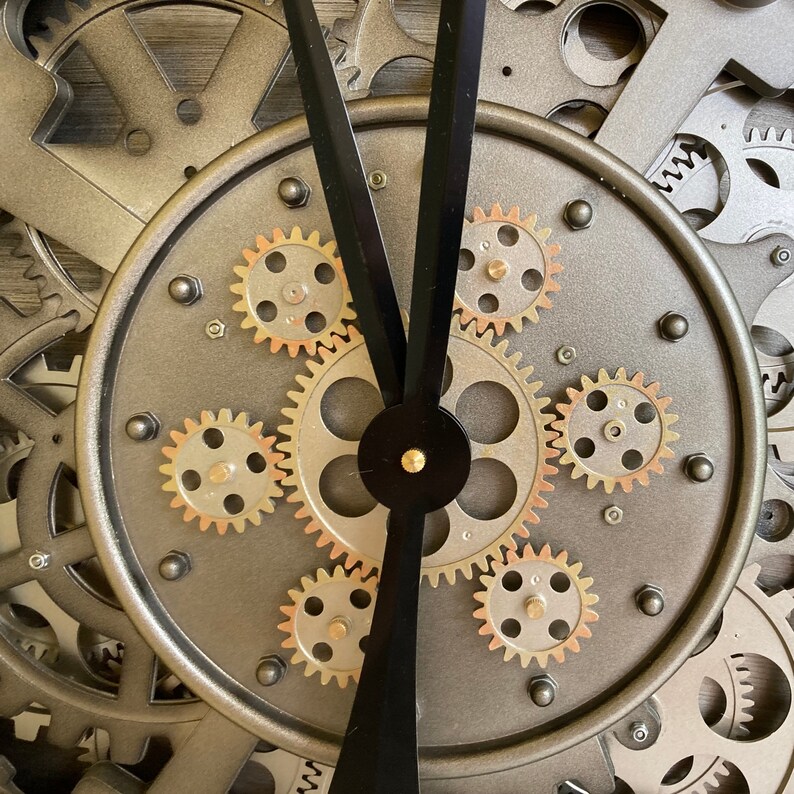Large Industrial Wall Clock With Real Moving Gears Vintage Style Metal ...