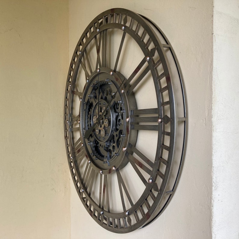 Large Industrial Wall Clock With Real Moving Gears Vintage Style Metal ...