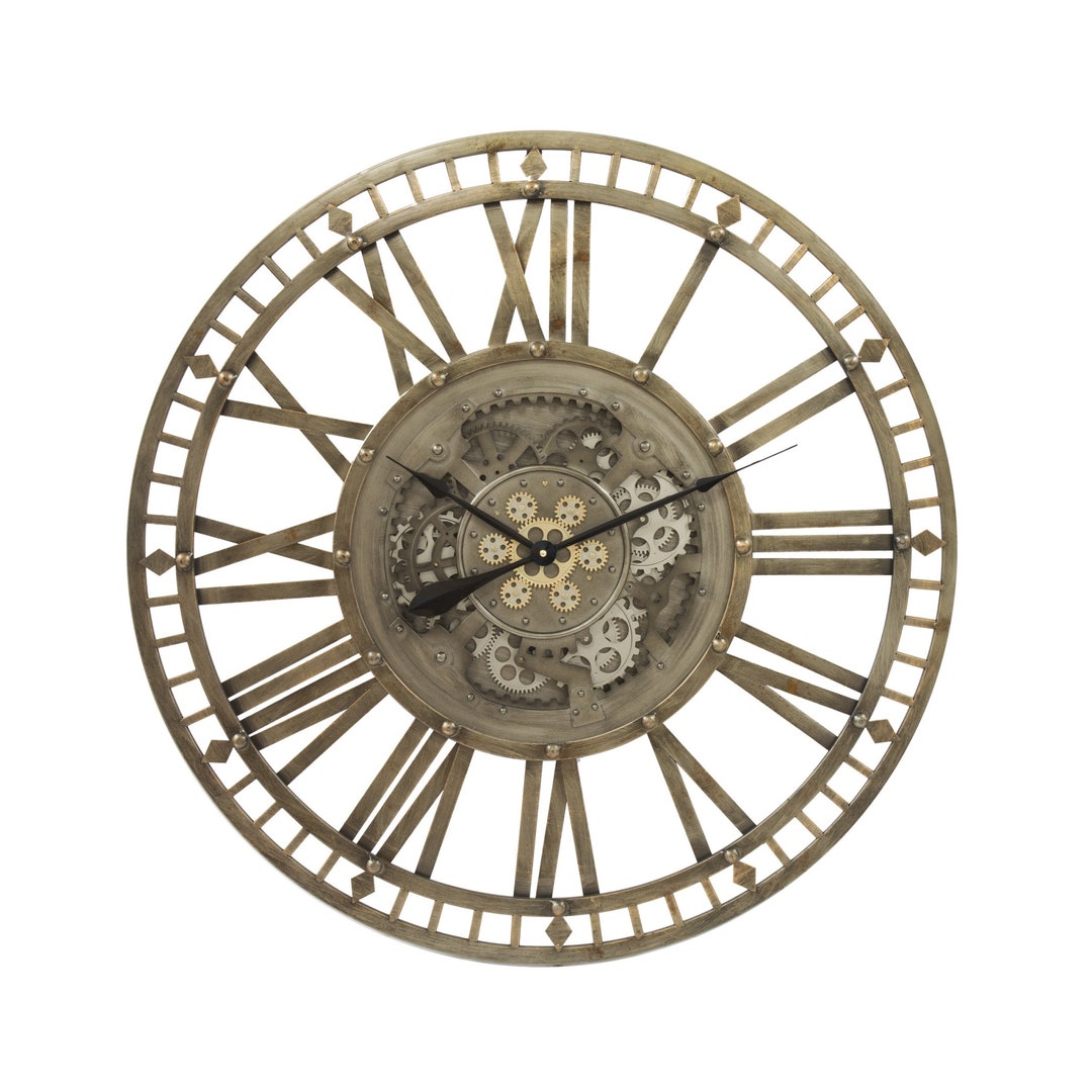 Large Industrial Wall Clock With Real Moving Gears Vintage Style Metal ...