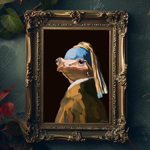 Funny Classic Art Print Toad With Pearl Earring Parody Painting of ...