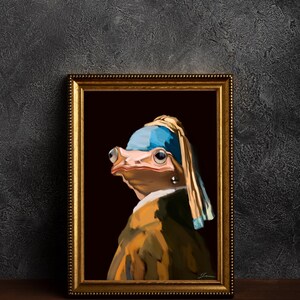 Funny Classic Art Print Toad With Pearl Earring Parody Painting of ...