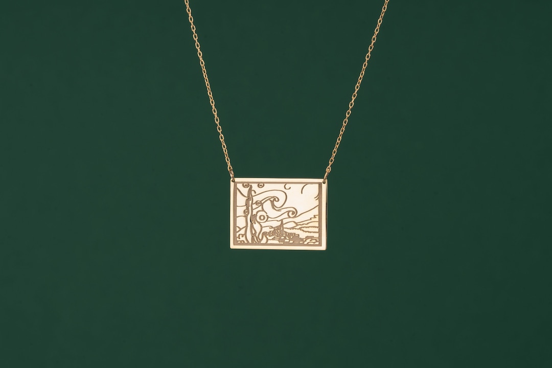 Van Gogh Starry Night Necklace, 925k Art Necklace, Engraved Pendant ...