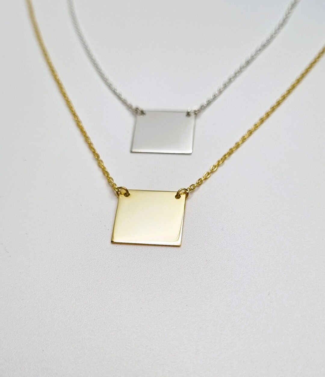 925k Silver Square Pendant Necklace: Geometric Disc, Personalized - Etsy