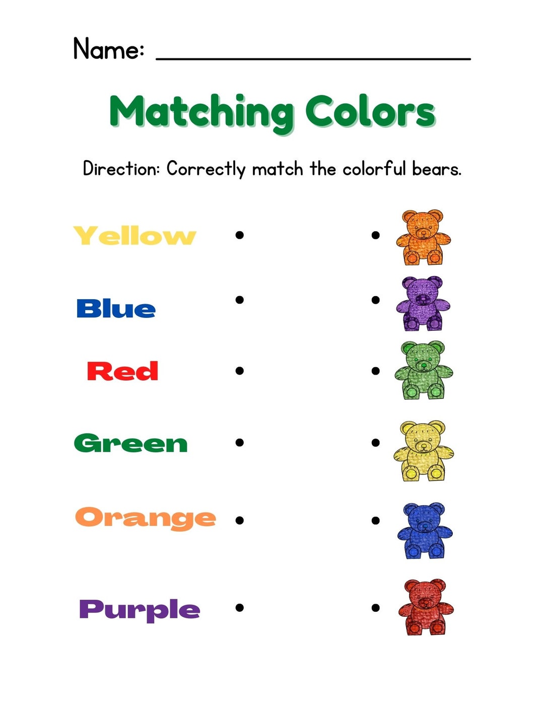 Printable Matching Colors Worksheet - Etsy