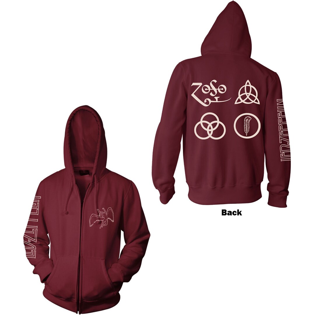 Vintage Hoodie Led Zeppelin Unisex Zipped up Hoodie Symbols Back Print ...