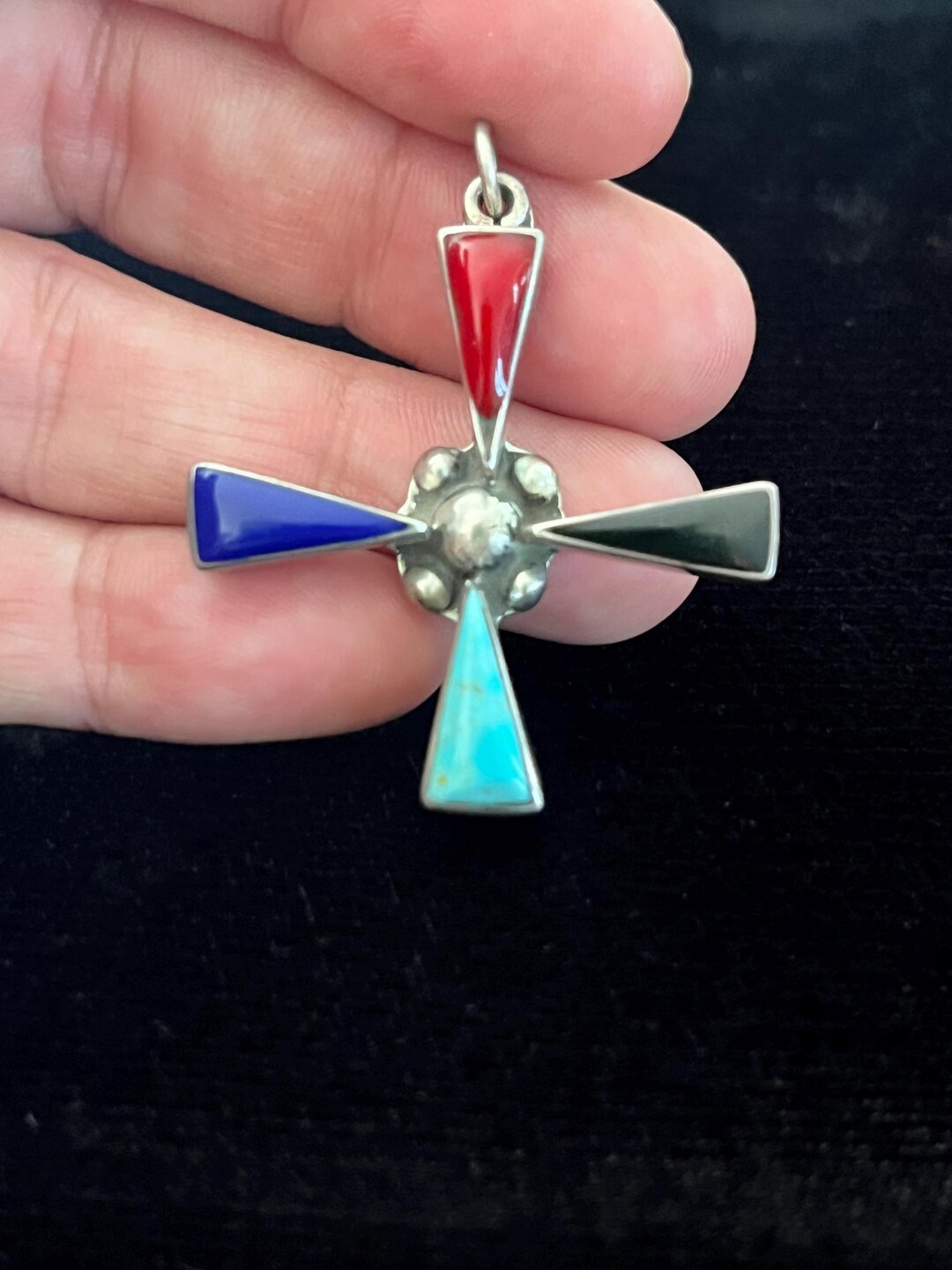 Vintage Mexico Sterling Silver Pendant Turquoise, Onyx, Lapis and ...