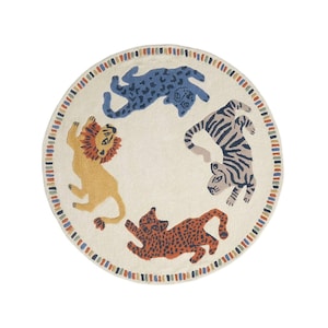 Round Tiger Rug, White Round Rug, Circle Cat Rug, Circle Tiger Carpet ...
