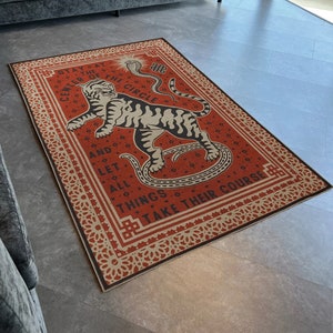 Red Tiger Print Rug: Modern Animal Design - Etsy