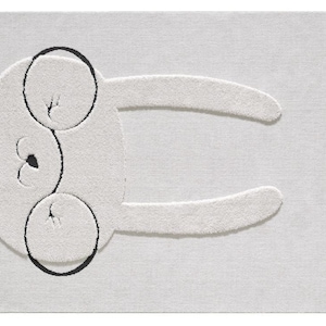 Bunny Tufted Kid's Room Rug, Rabbit Kid's Room Carpet, White Nursery ...