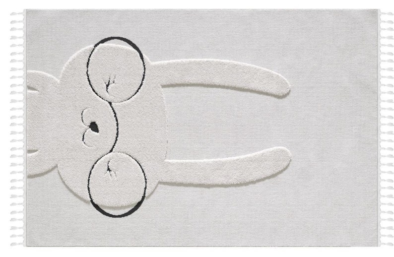 Bunny Tufted Kid's Room Rug, Rabbit Kid's Room Carpet, White Nursery ...