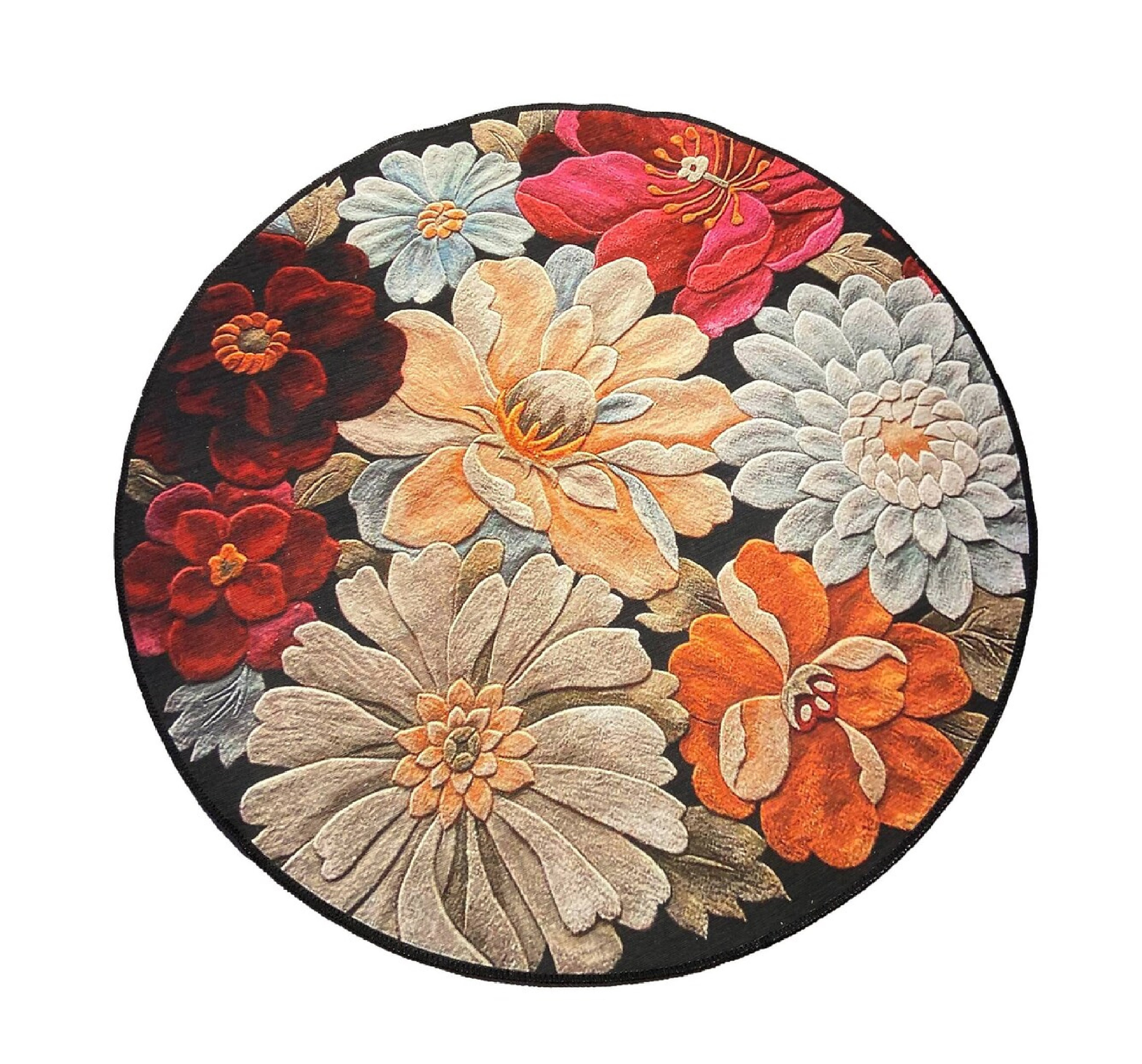 Floral Figured Rug, Colorful Round Rug, Cool Rug, Kitchen Rug, Tapetto ...