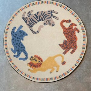 Round Tiger Rug, White Round Rug, Circle Cat Rug, Circle Tiger Carpet ...