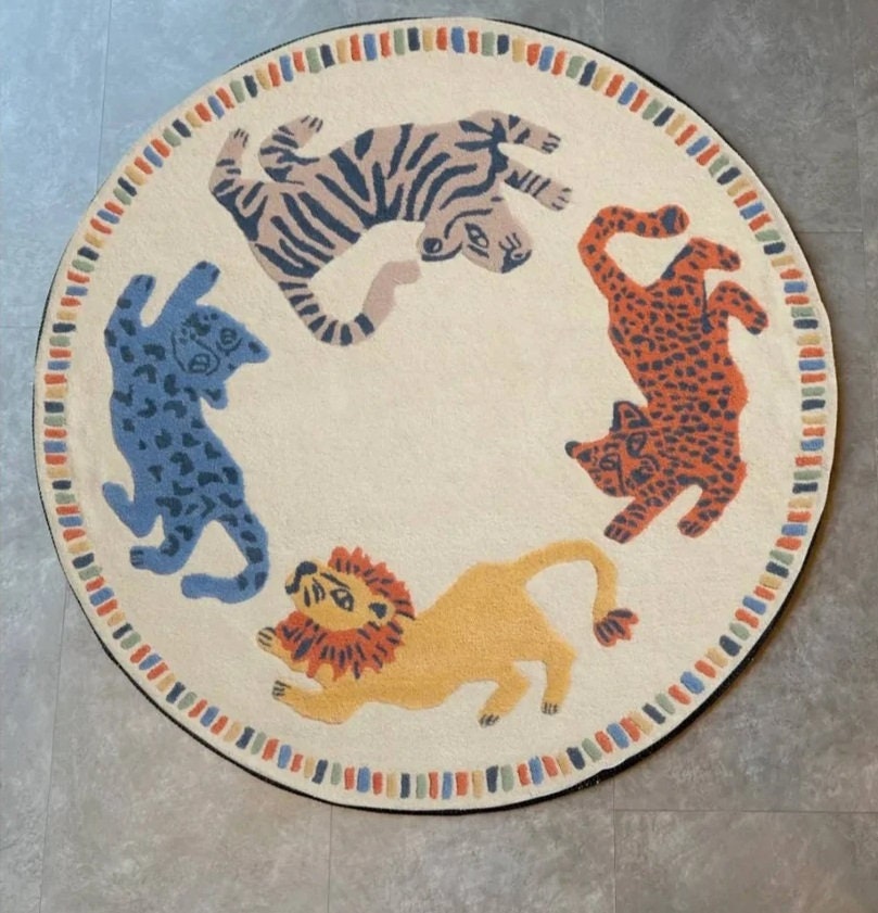 Round Tiger Rug, White Round Rug, Circle Cat Rug, Circle Tiger Carpet ...