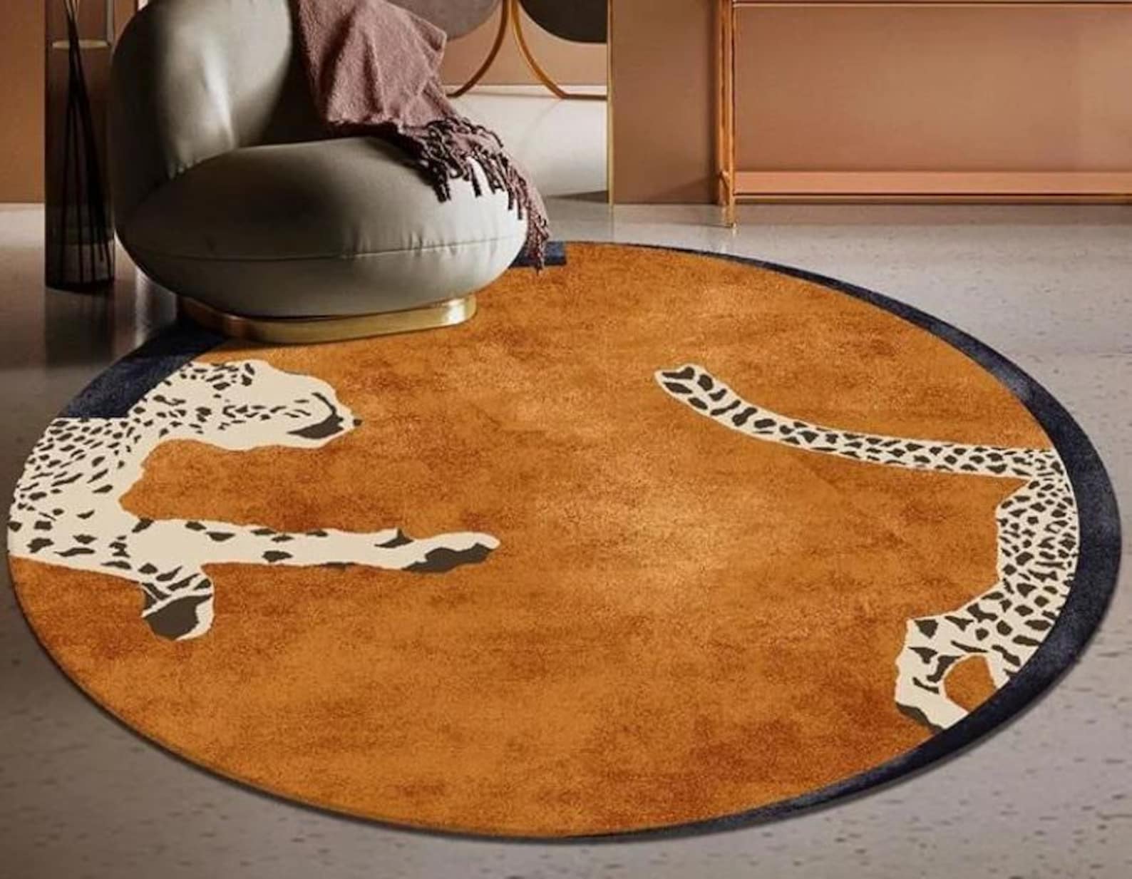 Leopard Figured Rug, Colorful Printed Round Rug, Cool Bath Rug, Kitchen ...