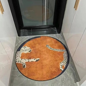 Leopard Figured Rug, Colorful Printed Round Rug, Cool Bath Rug, Kitchen ...
