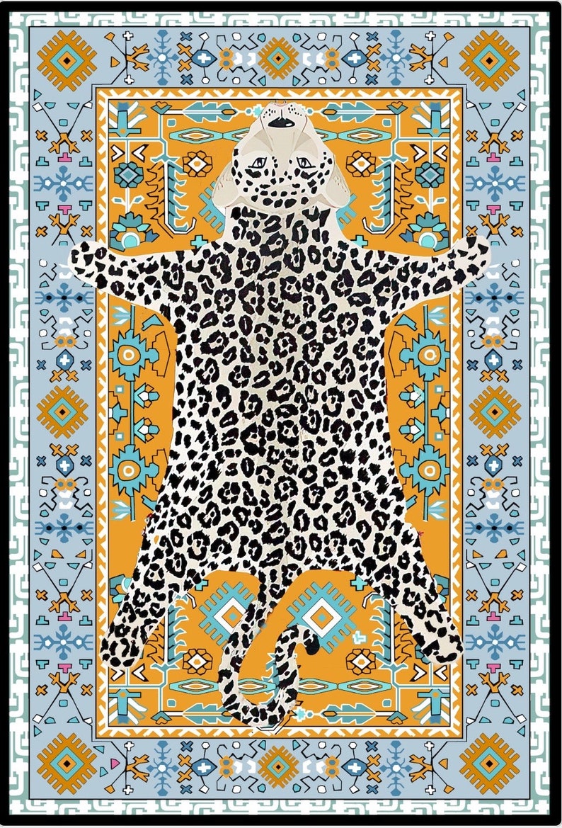 Oriental Leopard Print Rug, Rustic Animal Print Rug, Rugs for Living ...