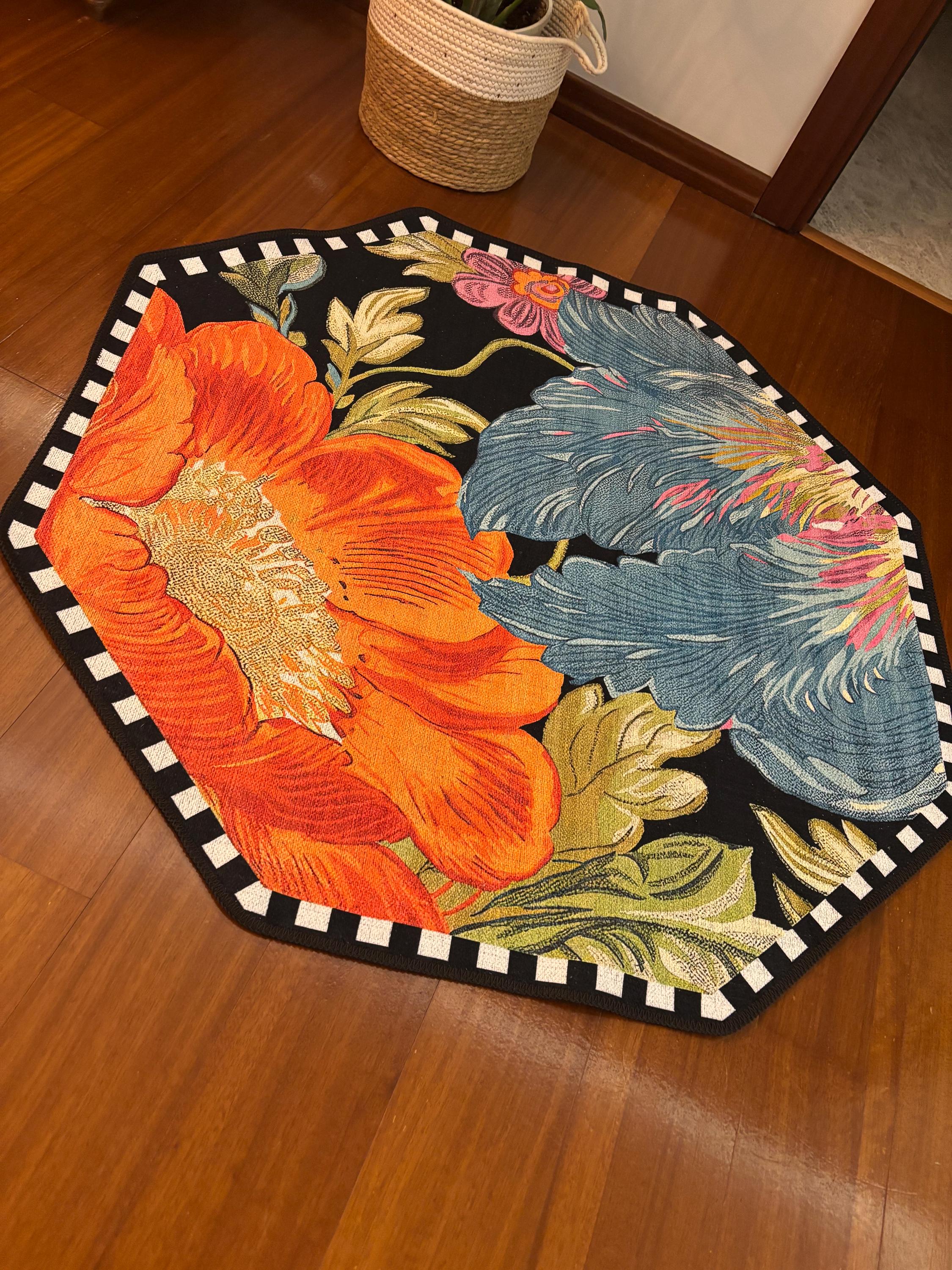 Floral Octagon Rug, Colorful Figured Rug, Kitchen Rug, Tapetto, Lint ...
