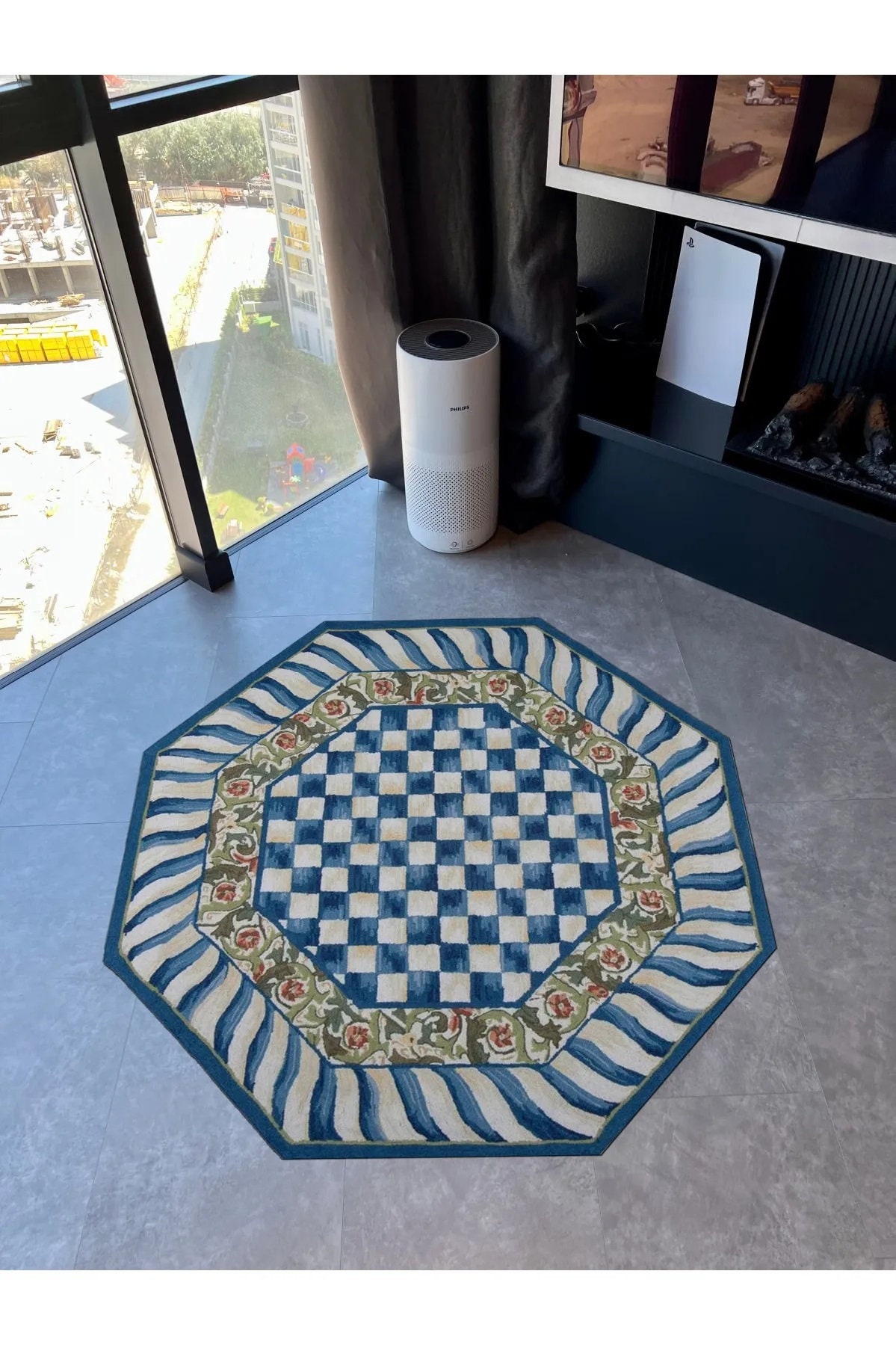 Geometric Octagon Rug, Check Figured Rug, Kitchen Rug, Tapetto, Lint ...