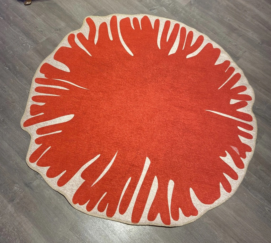 Red Coral Print Rug Red Abstract Rug Cool Rug Round Kitchen - Etsy