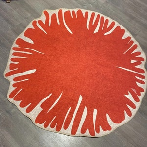 Red Coral Print Rug, Red Abstract Rug, Cool Rug, Round Kitchen Rug ...