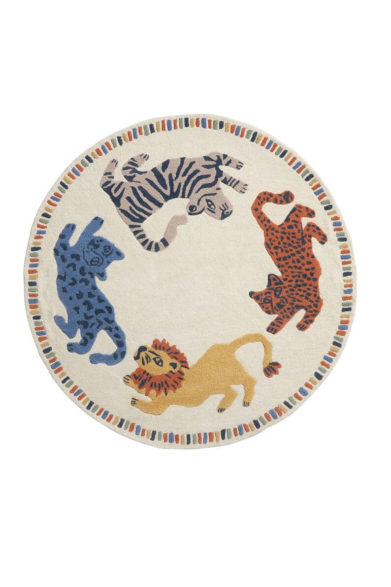 Round Tiger Rug White Round Rug Circle Cat Rug Circle Tiger - Etsy