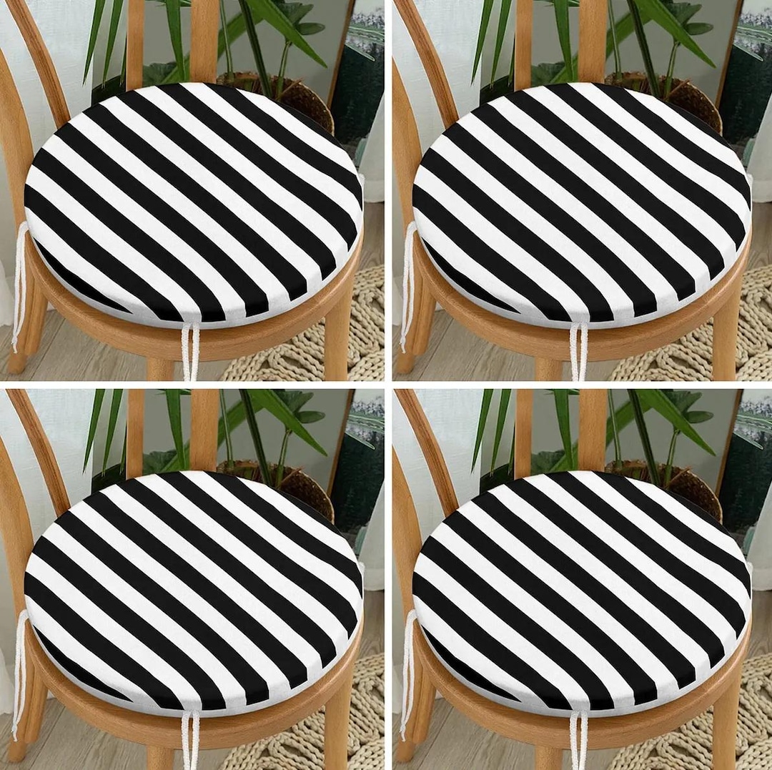 Black and White Striped Chair Pads: Round Cushion Set of 4 - Etsy