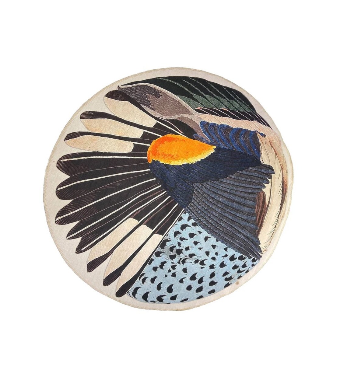 Bird Wing Figured Rug, Colorful Printed Round Rug, Cool Circle Rug ...