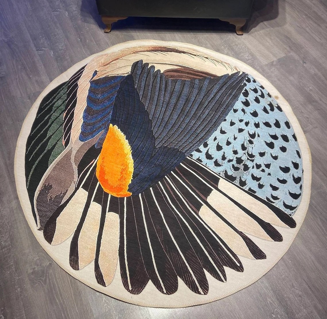 Bird Wing Figured Rug, Colorful Printed Round Rug, Cool Circle Rug ...