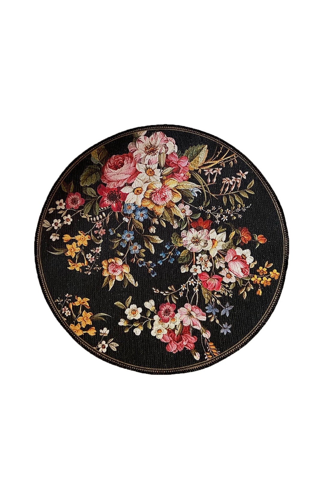 Floral Round Rug, Cool Rug, Colorful Figured Rug, Kitchen Rug, Tapetto ...