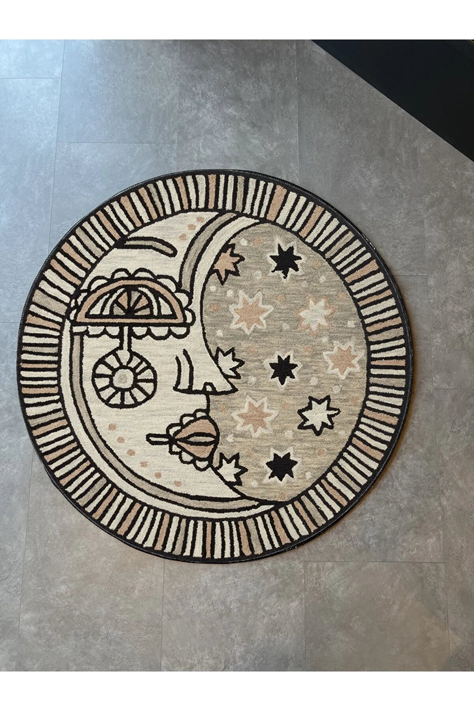 Round Moon Face Figure Rug, Modert Art Design Rug, Stars Figured Rug ...