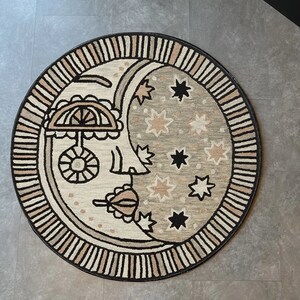 Round Moon Face Figure Rug, Modert Art Design Rug, Stars Figured Rug ...