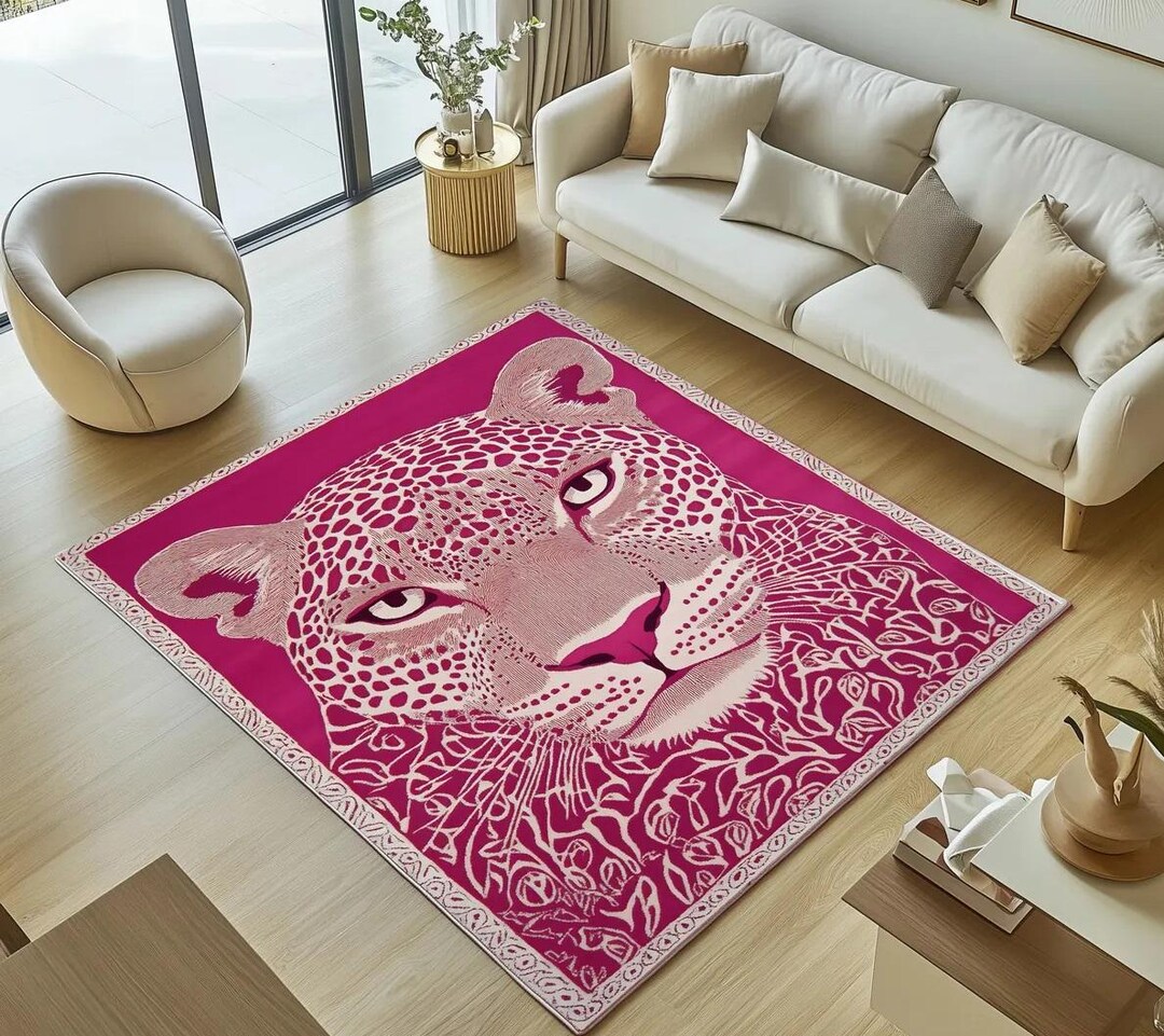 Pink Leopard Rug: Modern Animal Print Carpet, Home Decor - Etsy