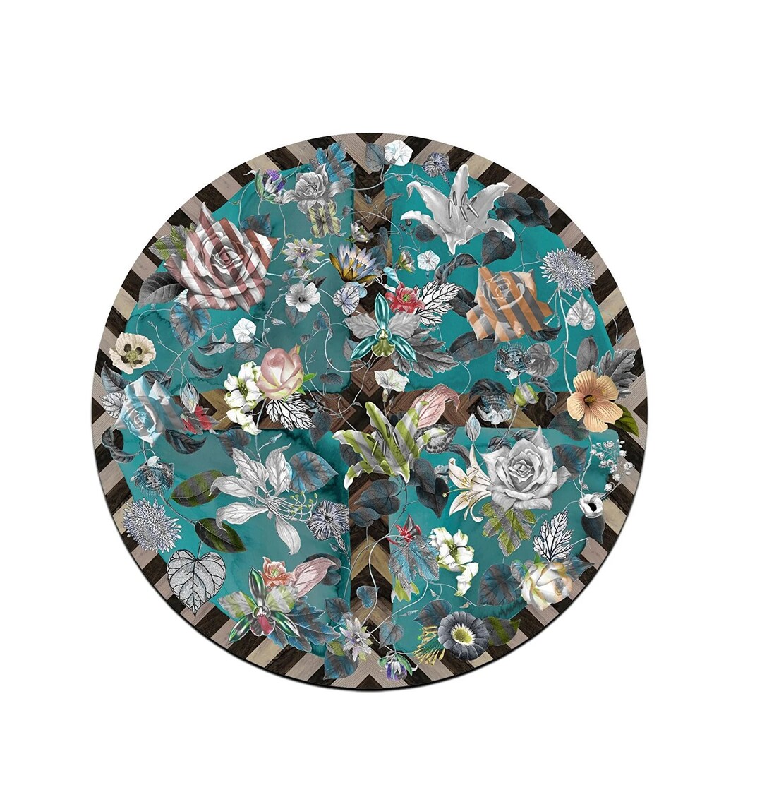 Floral Round Rug, Cool Rug, Green Flower Figured Rug, Kitchen Rug ...