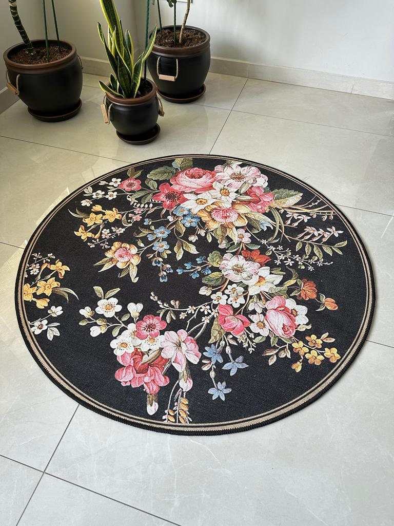 Floral Round Rug Cool Rug Colorful Figured Rug Kitchen Rug - Etsy