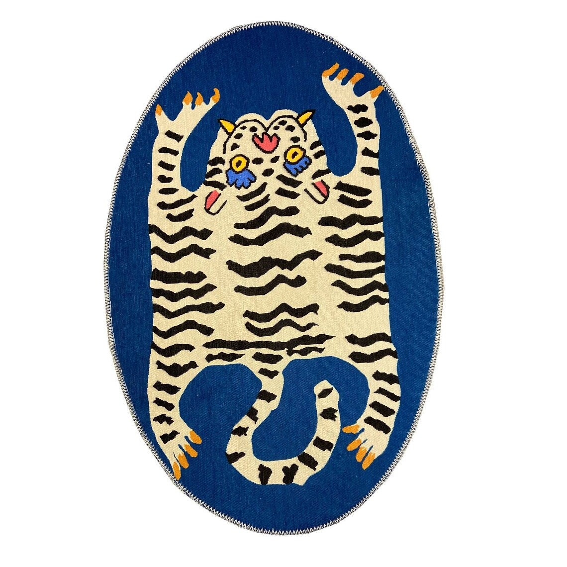 Round Tiger Rug, Blue Round Rug, Circle Blue Cat Rug, Circle Tiger Rug ...