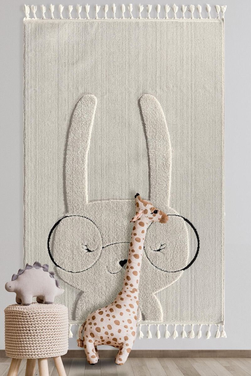 Bunny Tufted Kid's Room Rug, Rabbit Kid's Room Carpet, White Nursery ...