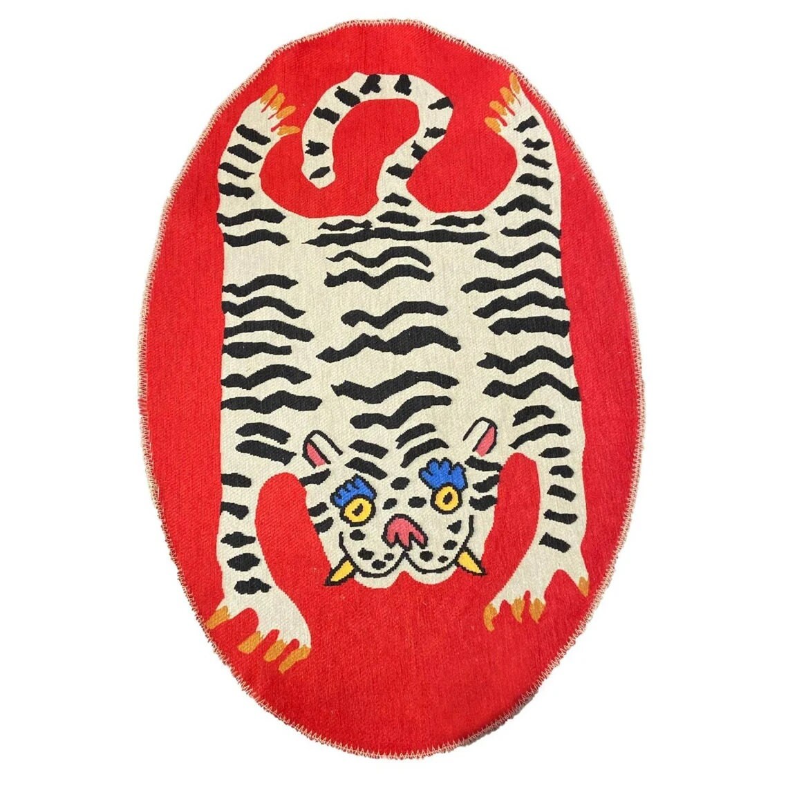 Round Tiger Rug, Blue Round Rug, Circle Blue Cat Rug, Circle Tiger Rug ...