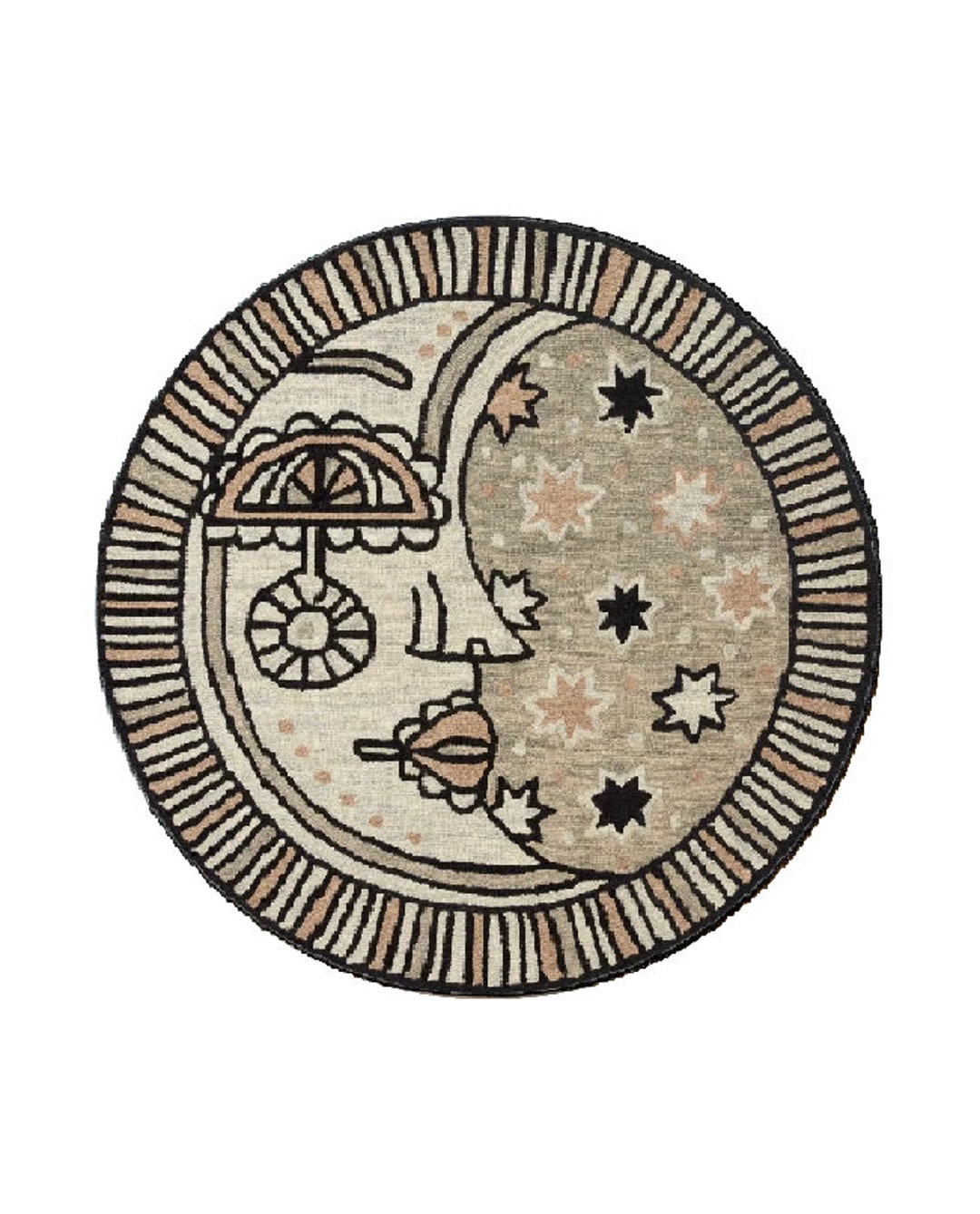 Round Moon Face Figure Rug, Modert Art Design Rug, Stars Figured Rug ...