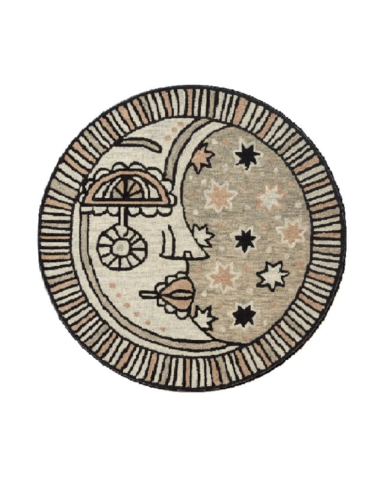 Round Moon Face Figure Rug, Modert Art Design Rug, Stars Figured Rug ...