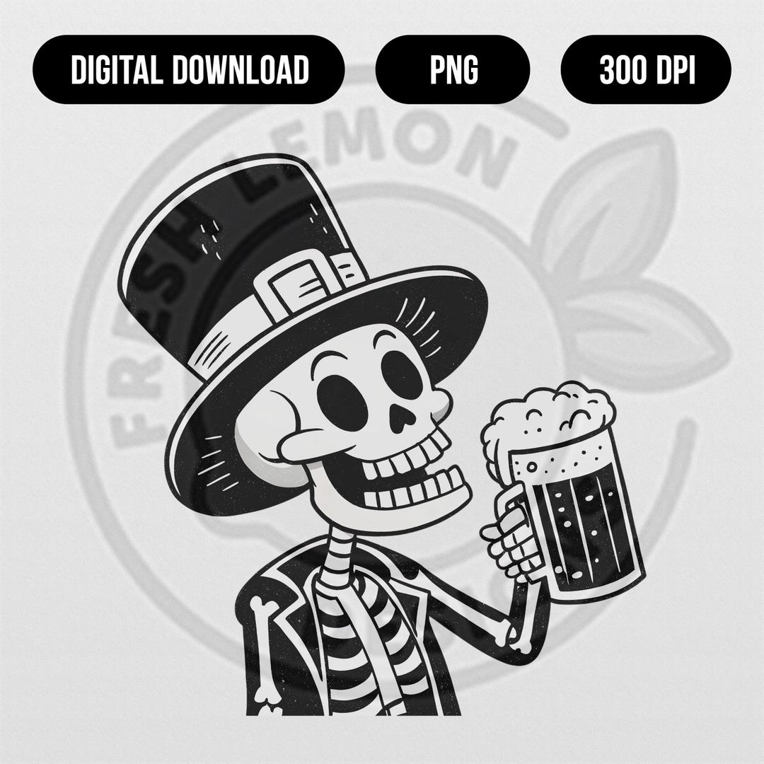 Skeleton Holding Beer PNG - Cute Cartoon Clipart, St. Patrick's Day Png ...