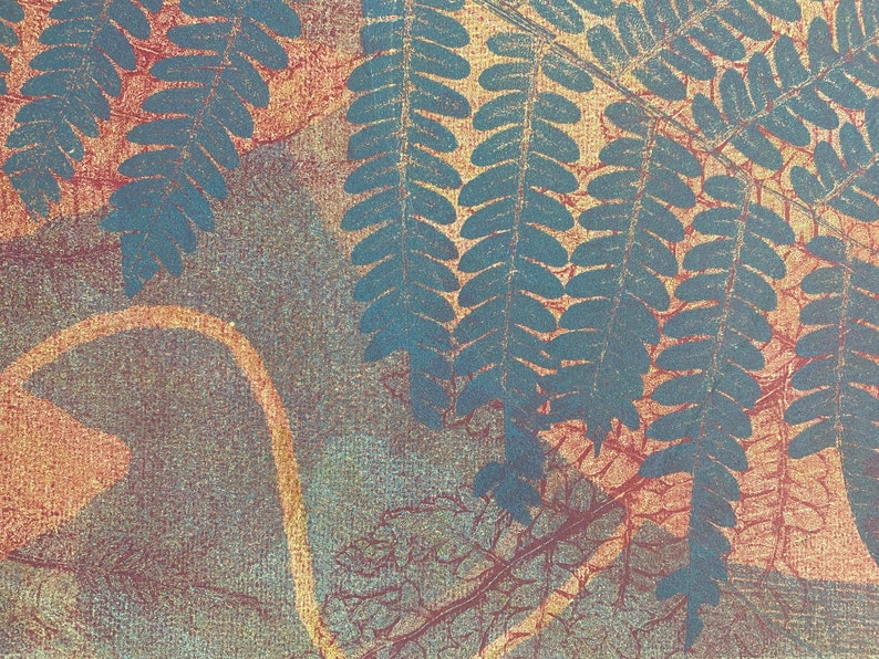 Original Botanical Sunset Fern Monotype Print, Handmade Monoprint ...
